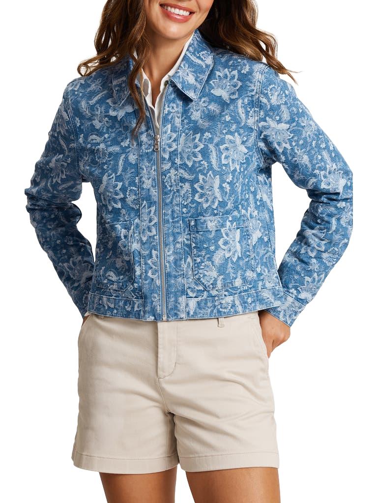 TOMMY BAHAMA Floral Jacquard Zip-Front Denim Jacket